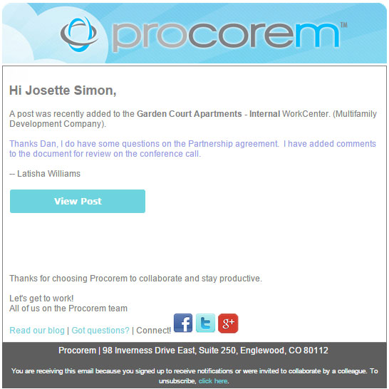Notifications in Procorem – ProLink Solutions
