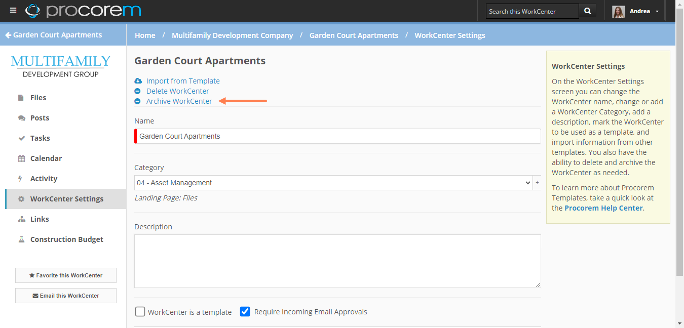 WorkCenter Settings – ProLink Solutions